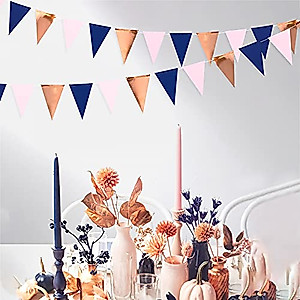 30 Ft Navy Blue Pink Rose Gold Party Decorations Royal Blue Blush Hanging Paper Triangle Flag Pennant Banner Bunting for Bachelorette Engagement Wedding Birthday Gender Reveal Baby Shower Anniversary