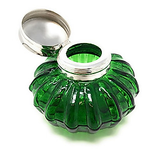 Madison Bay Company Round Swirled Green Glass Inkwell, 3 Inches Diameter X 2.25 Inches Tall