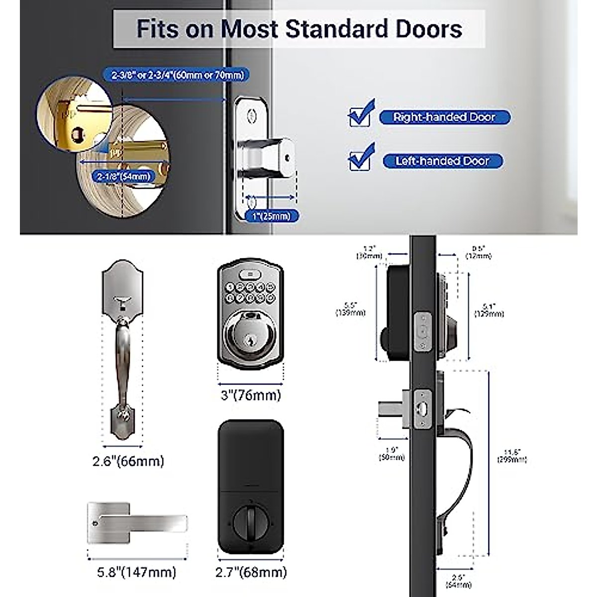 Veise KS02D and KS01C Door Lock with Handle Set Bundle