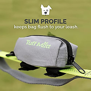 Tuff Mutt Dog Poop Bag Holder for Leash, Accessory For All Leashes, Lightweight Doggie Poop Bag Dispenser Allows For Easy Access To Pet Waste Bags, Includes Earth Rated Doggy Bags for Poop Holders