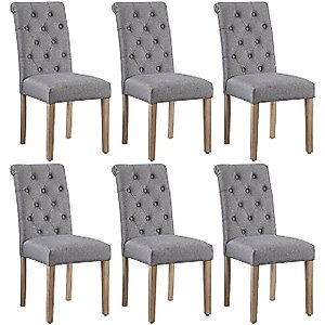Yaheetech Dining Chairs Set of 6 Fabric Upholstered Dining Chairs Padded Chairs Button Tufted Kitchen Chairs with Solid Wood Legs for Home, Dining Room, Kitchen, Dark Gray(3 package)