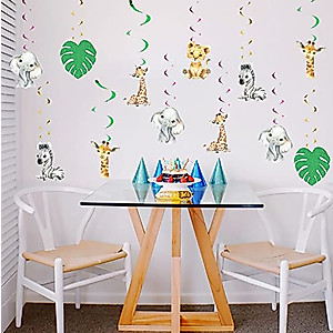 12Pcs Wild One Hanging Swirls Ceiling Streamers Decorations, for Jungle Safari Animal Birthday Party Decorations Baby Shower Supplies