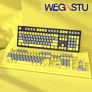 WEGASTU KEYCAPS Design Style Typewriter only Keycaps Square Keycap Mechanical Keyboard for Gaming&Typing Keyboard 104-Keys Yellow and Gray
