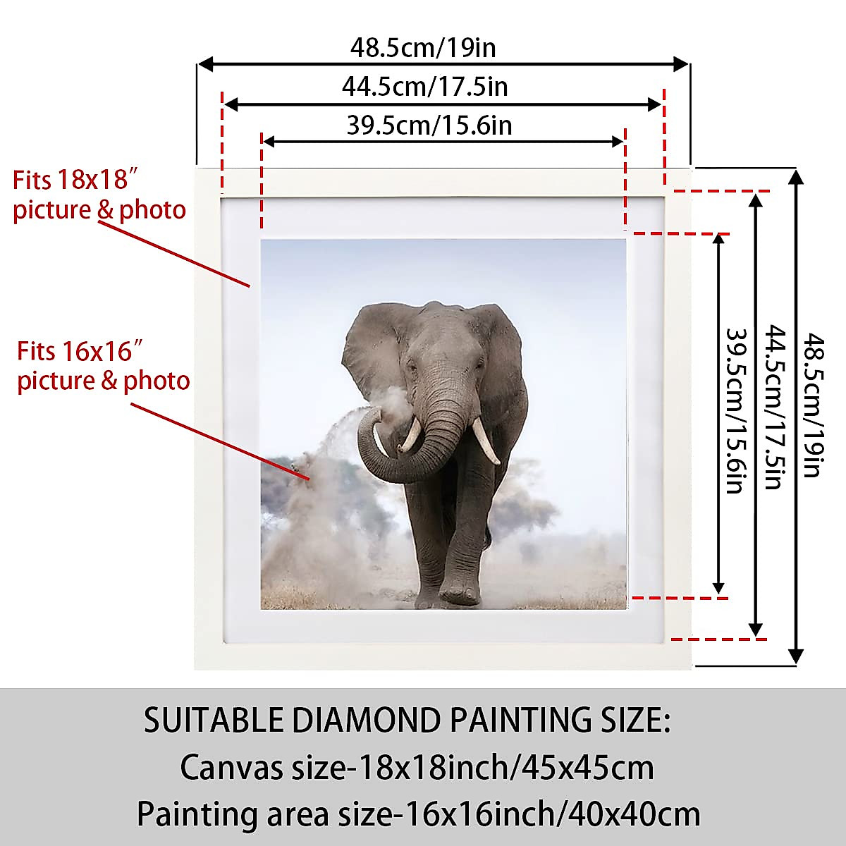 WOFFMX 16x16 Diamond Painting Picture Frames 18x18 Diamond Art Frames Wood ,Display Pictures16x16 Inch 40x40 cm with Mat or 18x18 Inch45x45cm Without Mat, Diamond Embroidery Photo Frame Diamond Art