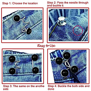 Urmspst 4 Set Pant Waist Tightener, Adjustable Waist Buckle Set, Extra Button for Jeans to Make Tighter, Button Adjuster for Pants, Jeans, Skirts, Sleeves, (Black Pearl)