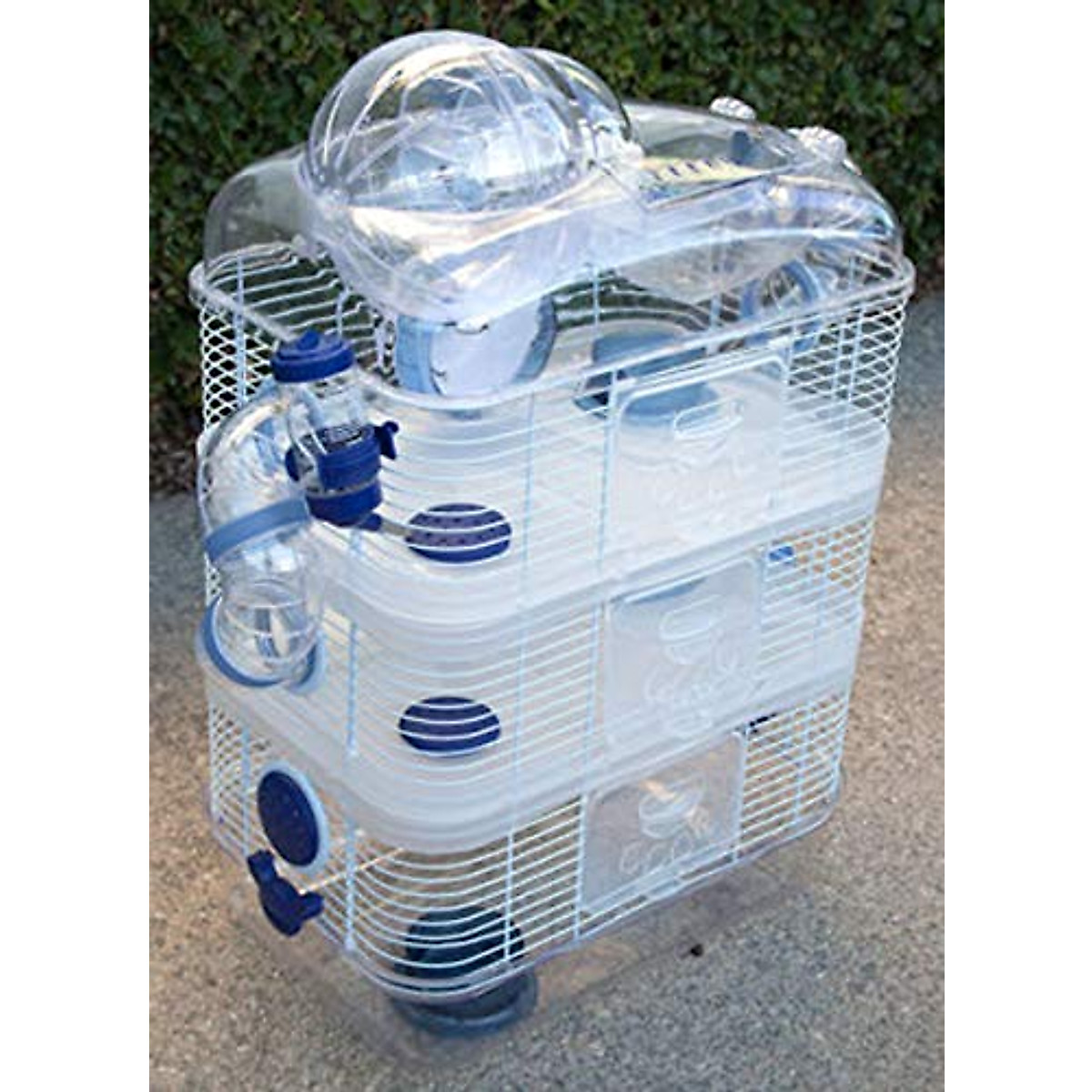 New Sparkle 4 Solid Floor Levels Habitat Hamster Rodent Gerbil Mouse Mice Cage with Large Running Ball On Top *Clear Transparent* (Blue)