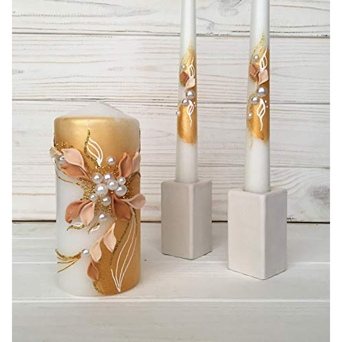 Magik Life Unity Candle Set for Wedding - Wedding Accessories for Reception and Ceremony - Candle Sets - 6 Inch Pillar and 2 10 Inch Tapers - Decorative Pillars Gold