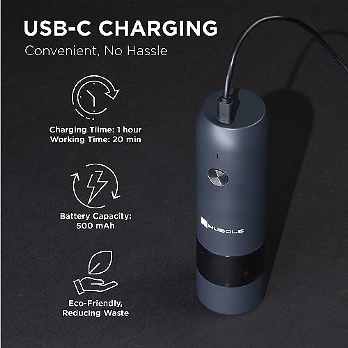 Electric Pepper Grinder Mill - Automatic Quick USB Rechargeable Pepper Grinder with Adjustable Coarseness, One Handed Operated Salt and Pepper Grinder for Kitchen,Restaurant, and BBQ Black