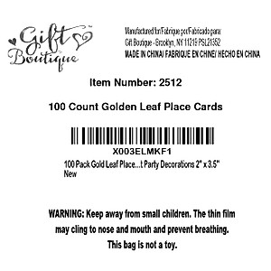 Gift Boutique 100 Pack Gold Leaf Place Cards Golden Leaves Seating Name Card Wedding Table Setting Folded Tent Cards for Baby Shower Weddings Holiday Tables Placement Party Decorations 2" x 3.5"