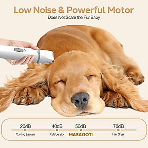 Masagotti Dogs Hair Clippers Grooming Kit with Nail Grinder, 4 in 1 Cordless Electric Trimmer Low Noise USB Pet Clippers for Dogs Cat,Grooming Paws, Eyes, Ears, Face,Matted Hair