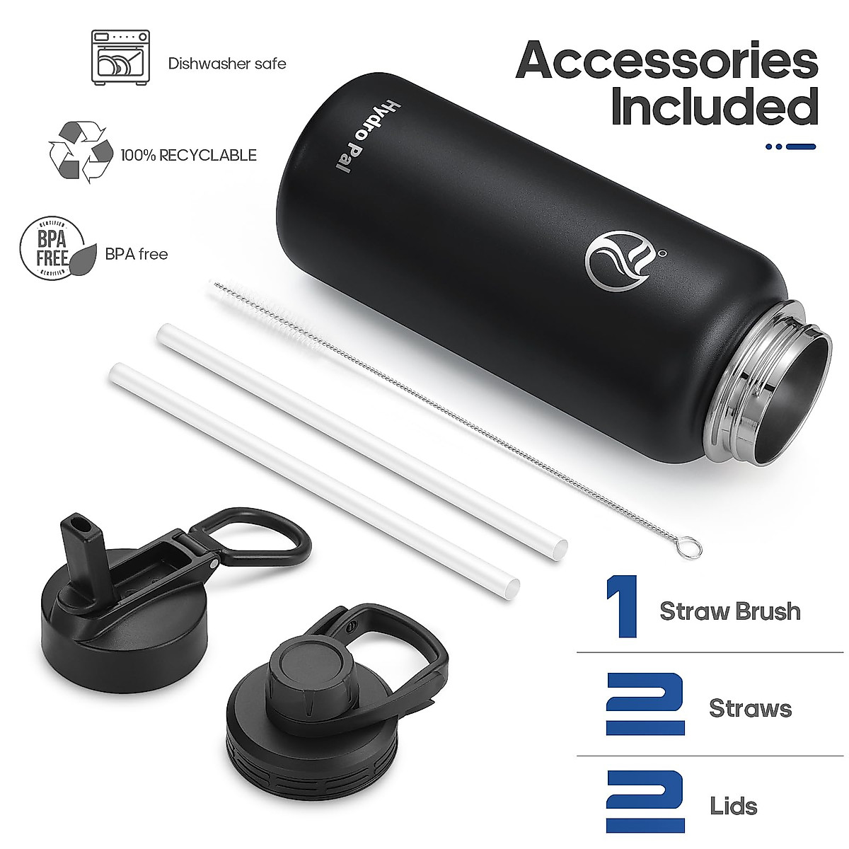 32oz/25oz Insulated Water Bottles with 2 Leak Proof Lids(Spout Lid and Straw Lid), Wide Mouth Sport Water Bottle with Straw, Stainless Steel Powder-Coated Water Flask, Double Walled Vacuum Thermos