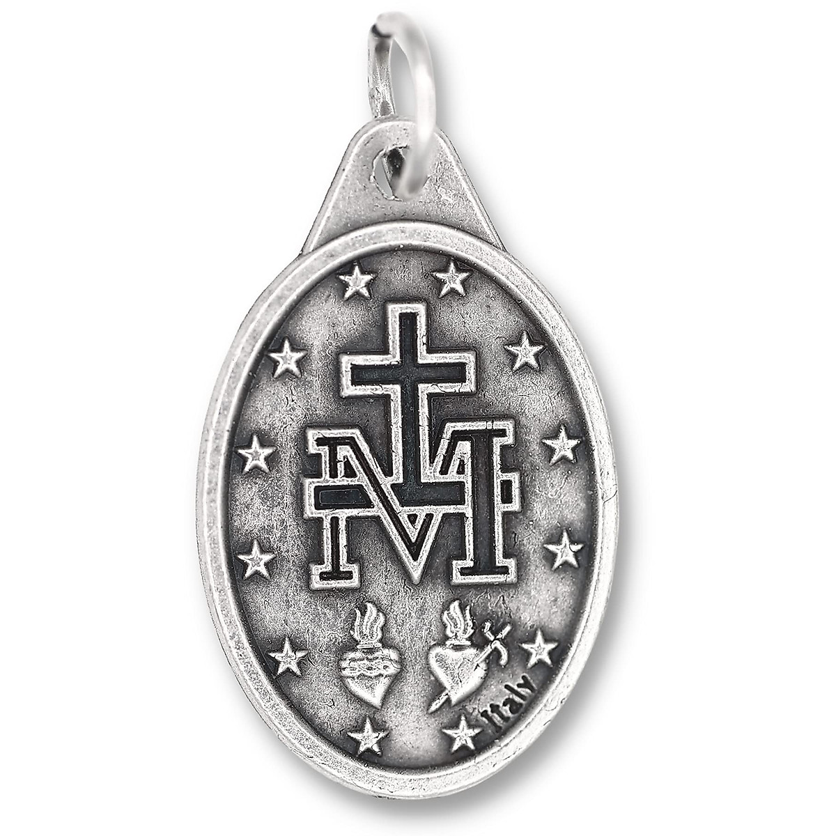 Bulk Pack of 100 - Miraculous Medal Pendant for Necklace -1" Oval Silver Oxidized Miraculous Medals Catholic, Medals for Jewelry Catholic, Made in Italy