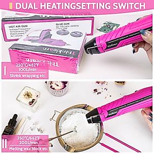 ThinkLearn Heat Gun - Mini Heat Gun for Crafting with 300W, Dual Temp Heat Gun 482°F-662°F, Fast Heat Hot Air Gun&Glue Gun Set with Nozzle, for DIY Craft Embossing Candle Making Shrink Wrapping (Pink)