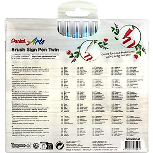 Pentel Brush Sign Pen Dual 30 Colors Set Fibre-Tip Pens with Two Flexible Writing Tips, Water-Based Ink, Assorted, (30 Pack)