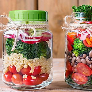 Plastic Canning Lids for Mason Jars (16 Pcs Regular-Mouth), Reusable Storage Caps w/Food-Grade Silicone Seal Rings, Colored Leak-proof Jar Lids by KapStrom