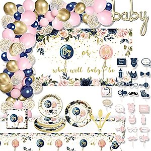 HEETON Blush Navy Gender Reveal Party Supplies Blue and Pink Girl or Boy Gender Reveal Baby Shower Balloons Party Baby Shower Decorations for Girl Boy Gender Reveal