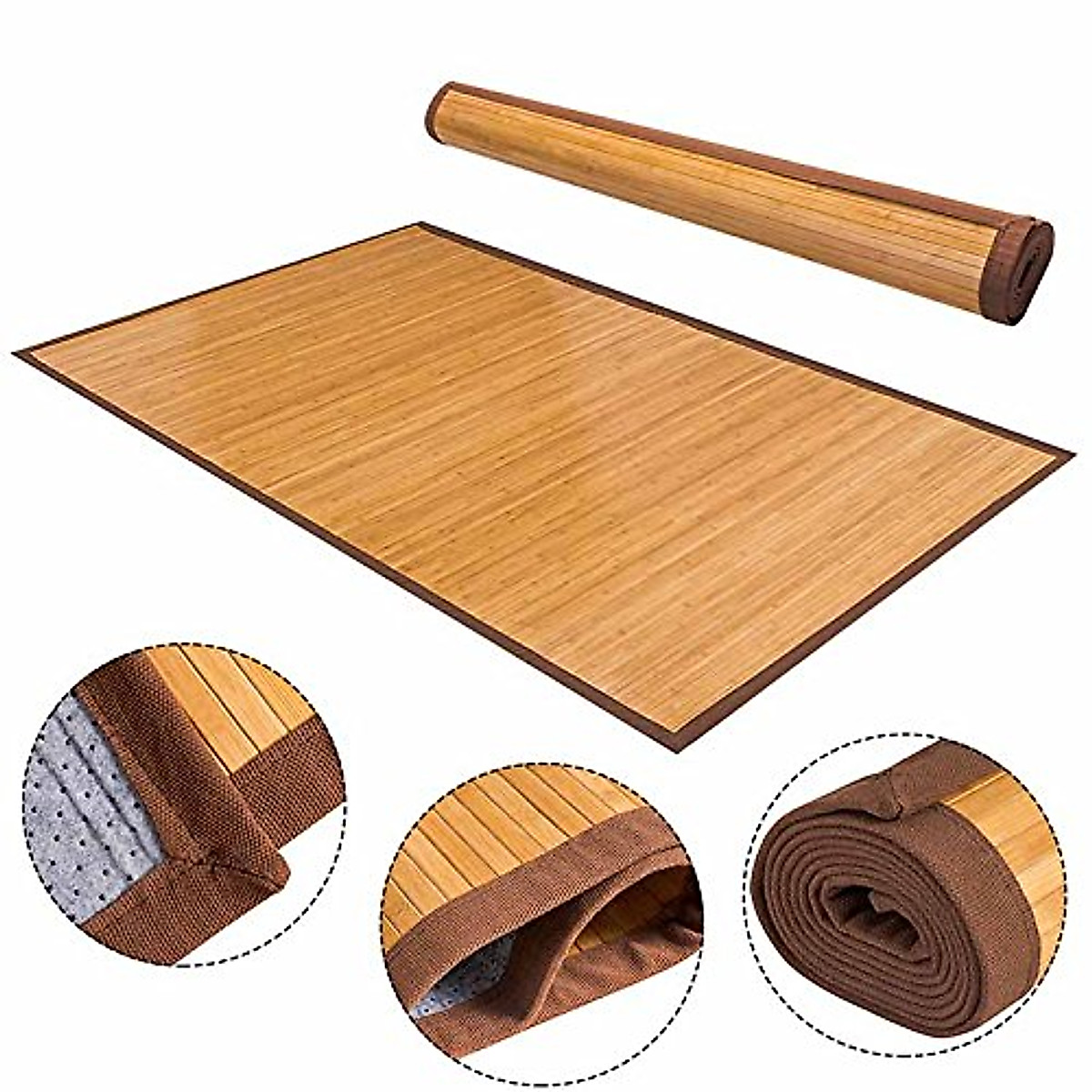 5' X 8' Floor Carpet, Bamboo Area Rug Floor Carpet Natural Bamboo Non-Slip Roll Runner Indoor Outdoor for Bathroom, Kitchen, Garden (60” x 96”)