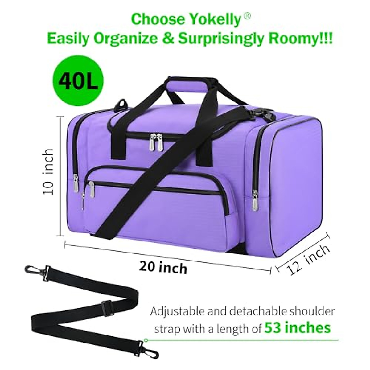 YoKelly Sports Duffel Bag 20 inch for Travel Gym - Purple
