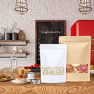 DMPACKDM 100Pcs Small Kraft Stand Up Pouch Bags, 3.5x5.5 Inches Kraft Stand Up Pouches with Window,Resealable Zip Lock, Heat-Sealable,Suitable for Home or Business