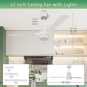 BECLOG Ceiling Fans with Lights and Remote, 52" Ceiling Fan Modern Noiseless Reversible DC Motor for Patio Farmhouse Bedroom Indoor/Outdoor