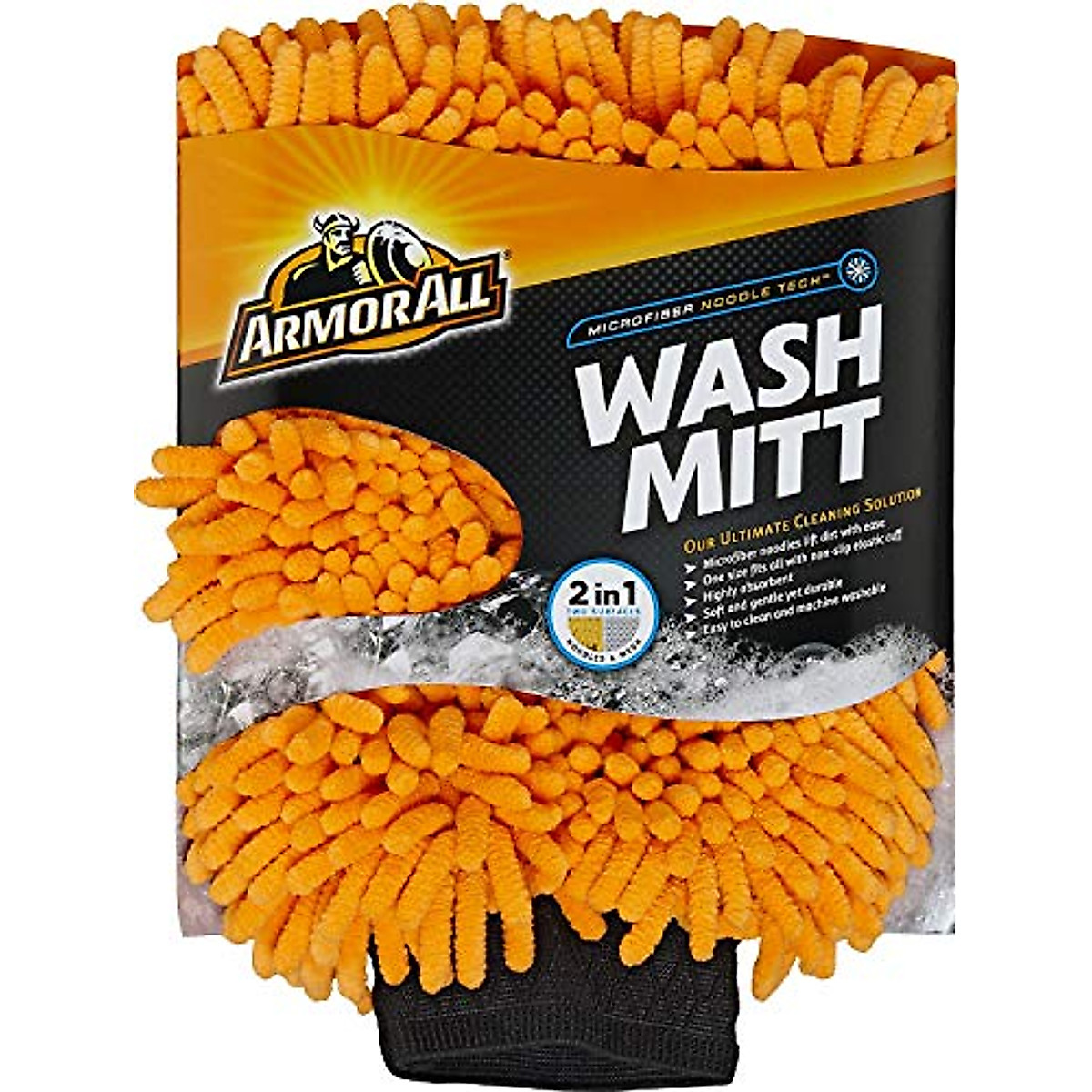 Microfiber Car Wash Mitt by Armor All, Noodle Tech Car Wash Glove for Clean Cars, Trucks, Motorcycles, 1 Each