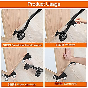 Rocomoco Furniture Movers Roller Dolly for Moving with Wheels & Furniture Lifter Set, 3858LBS Load Capacity Furniture Dolly, Furniture Expandable Lifter 360° Rotation Moving Wheels for Refrigerator