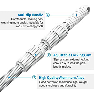 S-Union Thickened Telescopic 12 Feet Pool Pole, Upgraded Heavy Duty Aluminum Swimming Pool Cleaning Pole, Adjustable Length 4 to 12 Feet, Universal Pole for Skimmer Net Rake Brush Vacuum Head