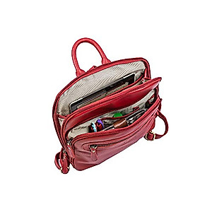 Zinda Genuine Leathers Unisex City Backpack Tablet Compatible Multiple Pockets Bookbag Satchel Daypack (Red)