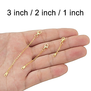 VANBARIS Necklace Extenders Gold Chain Extenders for Necklaces Extensions Sterling Silver Bracelet Extender Gold Necklace Extenders for Women 3 Piece Set, 1 2 3 Inch