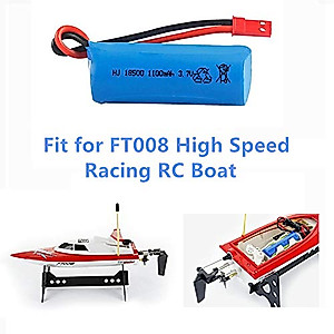 3.7V 1100mAh 15C Li-ion Battery for FT008 RC Boat 3.7V 18500 Batteries for Toy Battery JST Plug 2 Pack with USB Charger