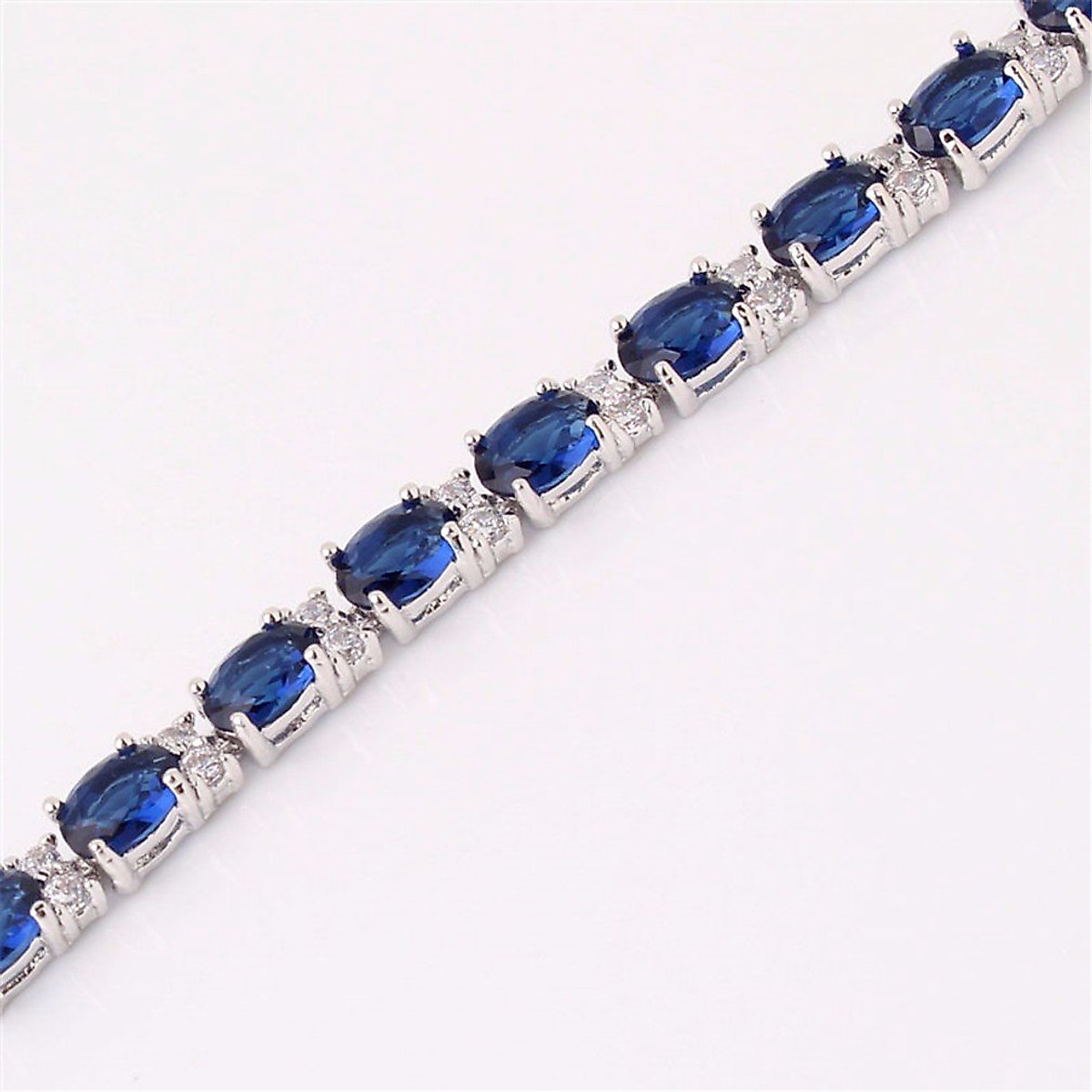 GULICX White Gold Electroplated Cubic Zirconia Blue Crystal Roman Tennis Bracelet Sapphire Color Link Chain