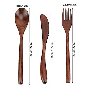 3Pcs Wooden Spoon Fork Knife Cutlery Set, Japanese Reusable Wooden Bamboo Cutlery Set