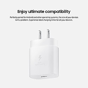 SAMSUNG 25W Wall Charger USB C Adapter, Super Fast Charging Block for Galaxy Phones and Devices, Cable Not Included, 2021, US Version, White