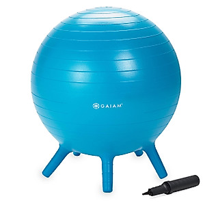 Gaiam Kids Stay-N-Play Children's Balance Ball - Flexible School Chair Active Classroom Desk Alternative Seating | Built-In Stay-Put Soft Stability Legs, Includes Air Pump, 52cm, Blue