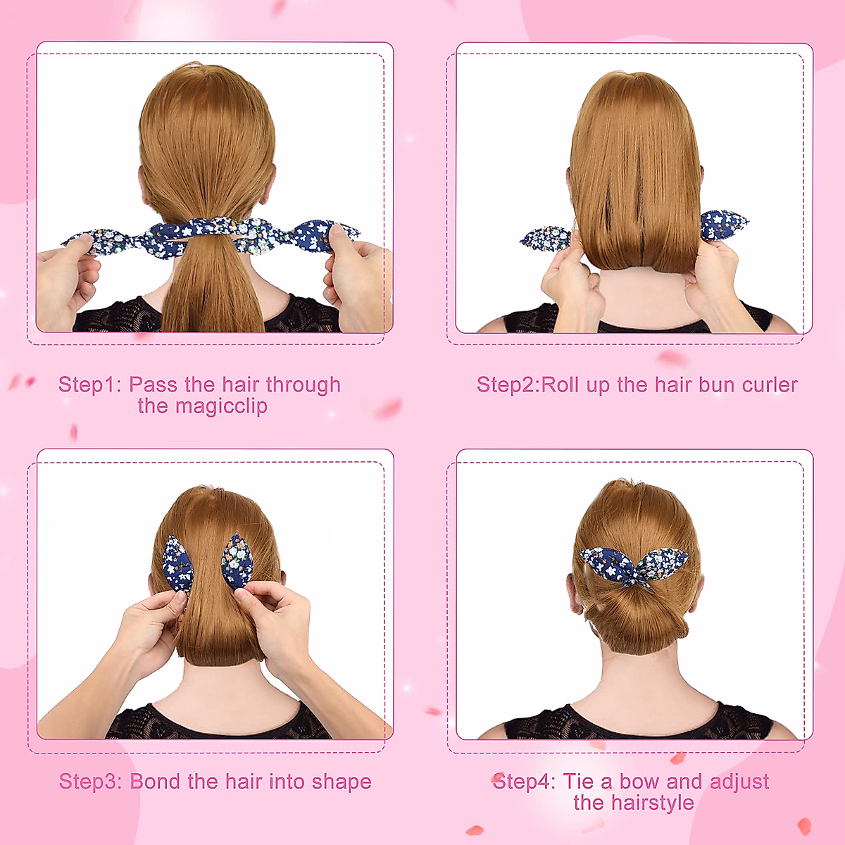 XieNie Hair Bun Makers 8PCS, French Twist Donut Maker Magic Fabric and Foam Sponge Hair Styling Tools for Women Girls, 4 Dotted+4 Floral, Accessories for Everyday Wear and Occasions