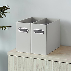 Oterri File Organizer, Small Storage Box, Cardboard File Folder Organizer, Collapsible File Box, Hanging File Organizer for Letter Size, Portable File Box with Handle, Only Box (Grey, 2 Packs)