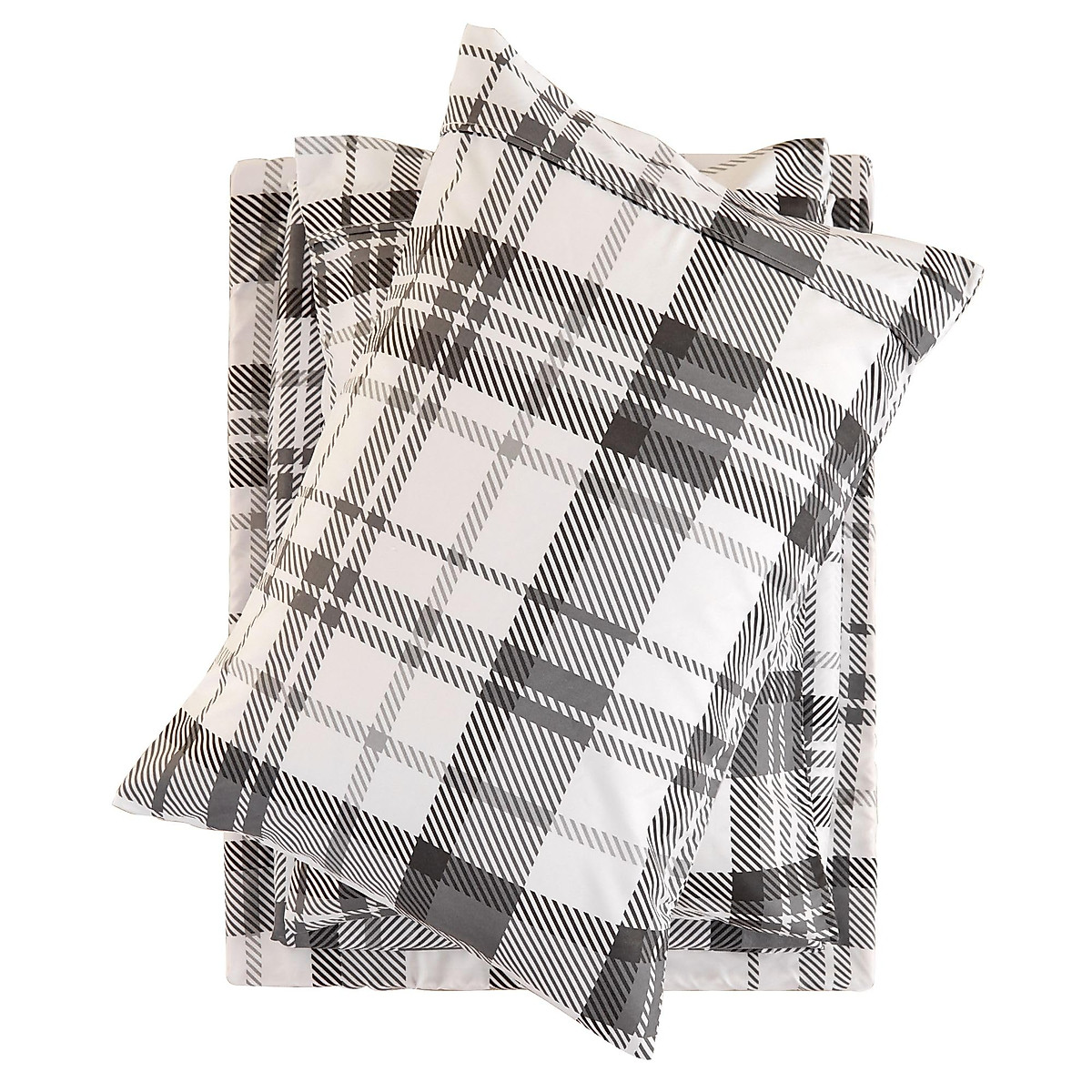 Mooreeke Queen Sheets, Queen Grey Plaid Bed Sheet Set with Deep Pocket Non-Slip Fitted Sheet, Checked Microfiber Bedding Sheets & Pillowcases