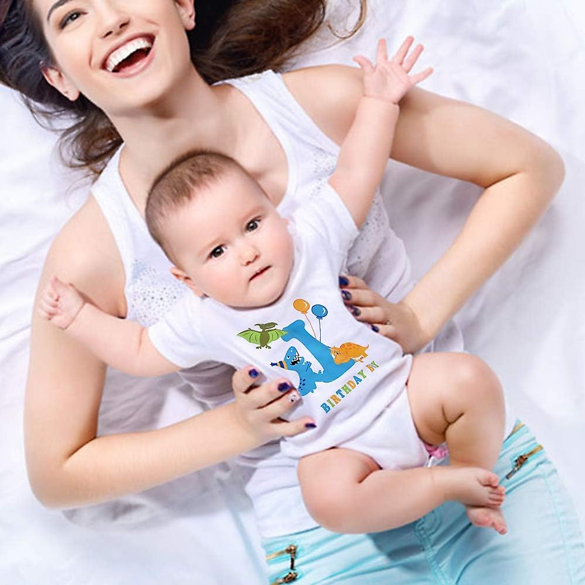 Dinosaur 1st Birthday Party T-Shirt - Toddler White Cotton Tee, Baby Boys Gift