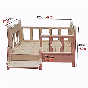HYDT Large Medium Small Dog Bed Elevated Solid Wood Pet Cot with Washable Mattress,Heavy Duty Kennel with Bedding&Stairs (Size : 120x70x43cm/47.2x27.6x16.9in)
