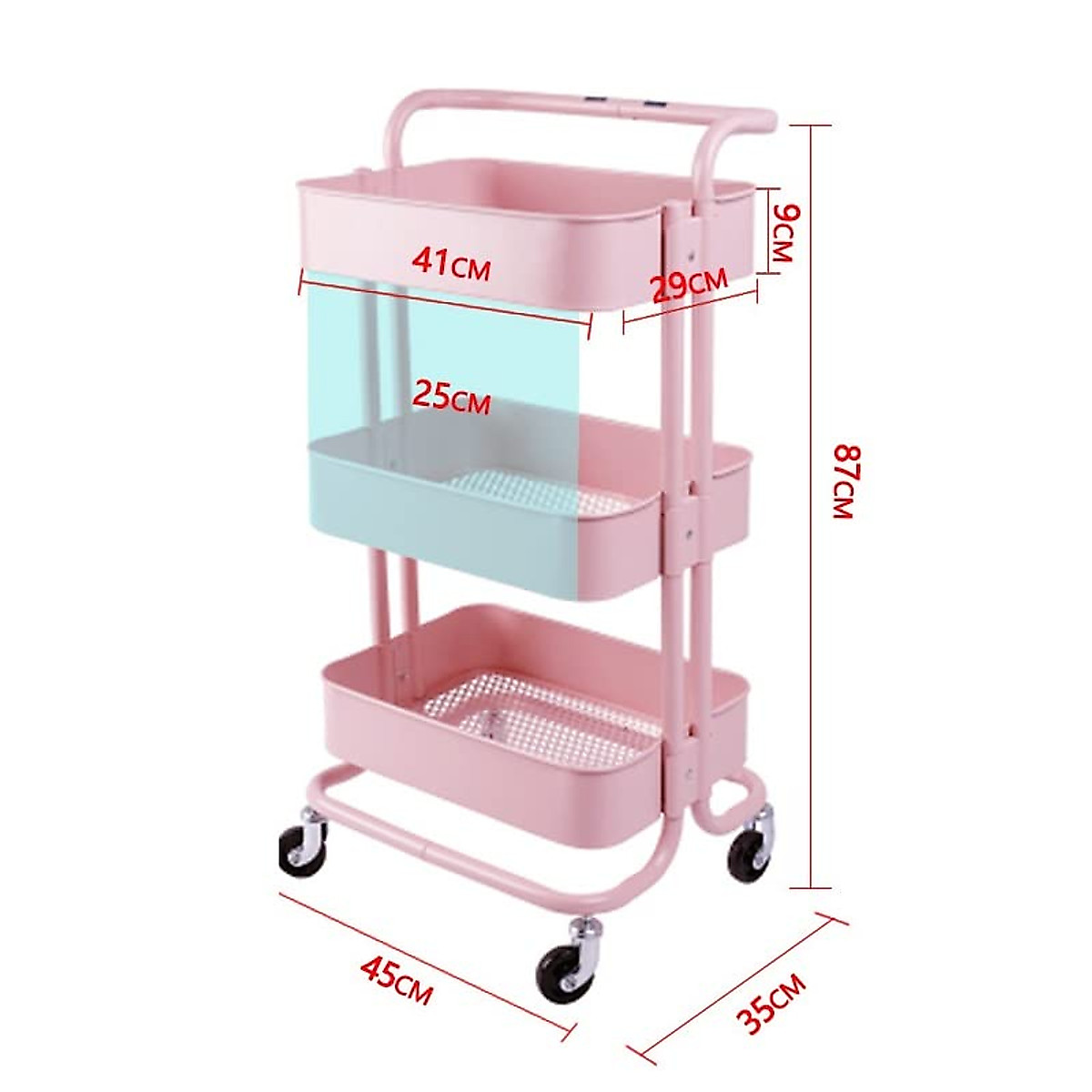 JYDQM 3 Tier Storage Rack with 4 Wheels Home Kitchen Rack Living Room Bedroom Item Storage Rack