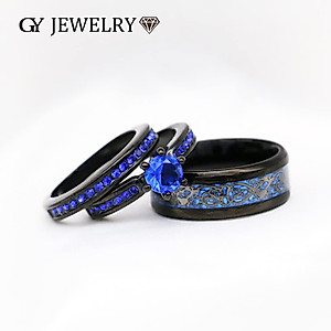 Gy Jewelry Two Rings Couple Ring Bridal Sets His Hers Black Stainless Steel 10k Black Wedding Band