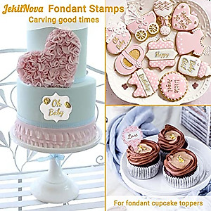 4PCS Alphabet Cake Stamps Tool for Fondant Cookie Biscuit, Pretty Handwriting Food Grade Fondant Letter Stamp Uppercase Extra Spare Lowercase Numbers Words Reusable Cookie Stamp for Christmas Party