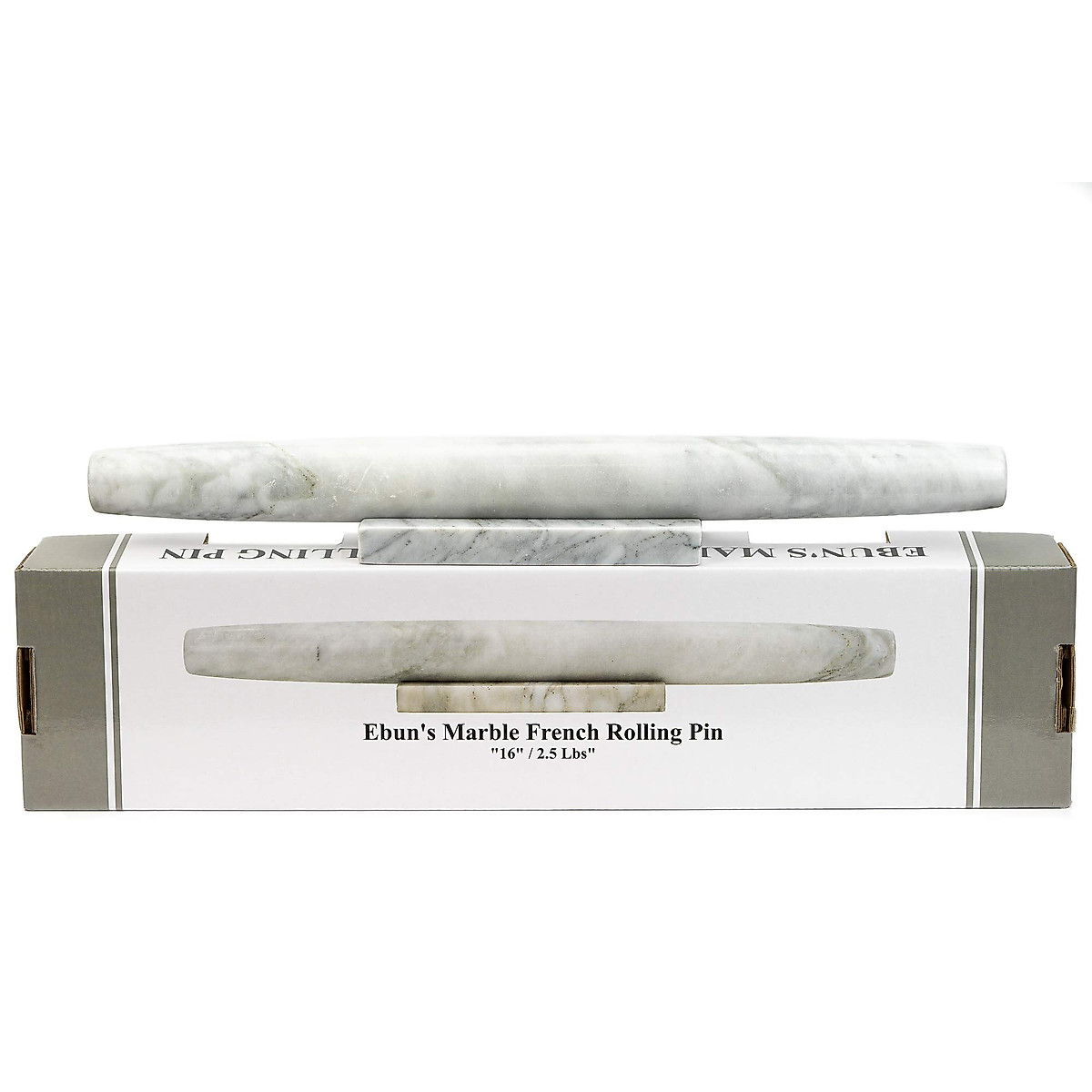 Marble French Rolling Pin for Baking Pizza Dough, Pie & Cookie With Stand - Nonstick Essential Kitchen utensil tools gift ideas for bakers 16" inch Pins (White Marble)
