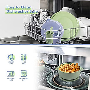 Hepotk Silicone Baby Feeding Set - 11 Pcs Baby Led Weaning Supplies - Food Grade Toddler Plates Bowls Set - Suction Bowl Divided Plate Bib Cup Spoons for Baby Kids