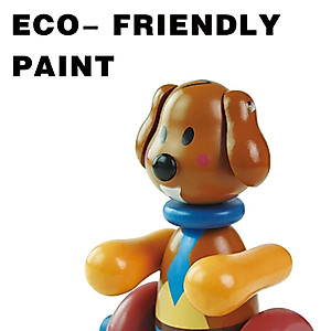 RUYU Loyal Puppy Wooden Push-n-Pull Activity Walking Toy with Colorful Rolling Beads for Toddlers and Babies Girl or Boy, Classic Early Learning Wooden Balance Walking Play Toy