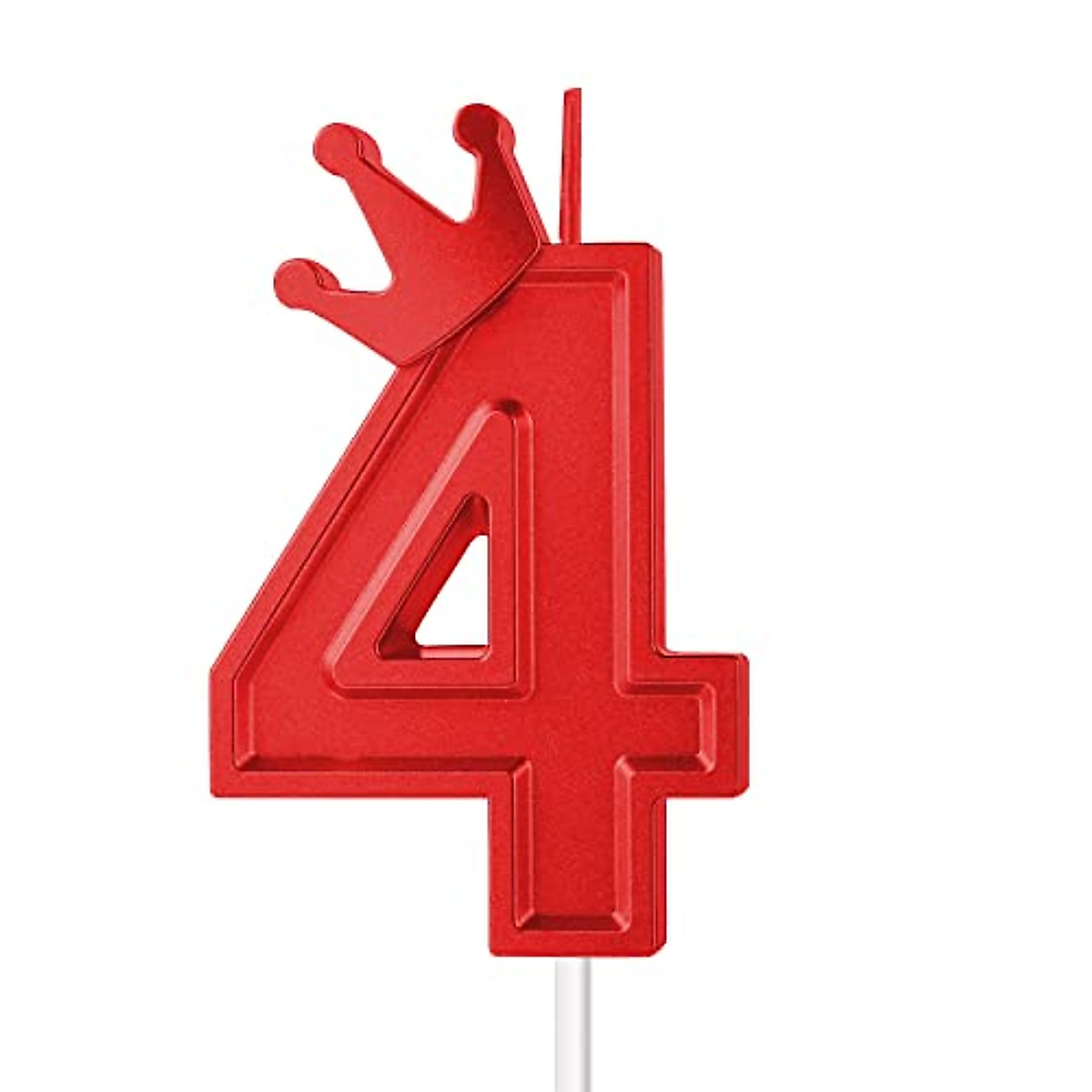 3.15in Birthday Number Candle, Red 3D Candle Cake Topper with Crown Cake Numeral Candles Number Candles for Birthday Anniversary Parties (4)