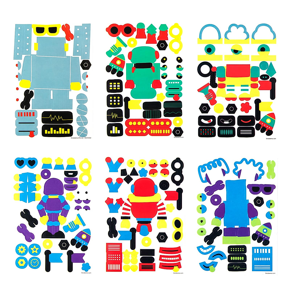 Serabeena Make Your Own Stickers - Robot Stickers for Kids - Robot Birthday Party Decorations - Stickers for Toddlers - Robot Party Favors - Over 700 Kid Friendly Stickers - 24 Sheets, 6.5" x 4.5"