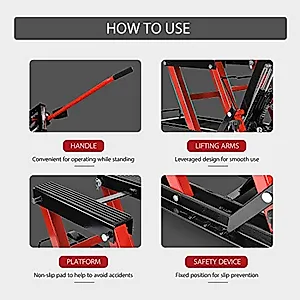 VIVOHOME Hydraulic Motorcycle Lift Jack 1500 LBS Capacity Steel ATV Lifts Stand Hoist with Wheels and Handle for Motorcycles, ATVs, Dirt Bikes Red