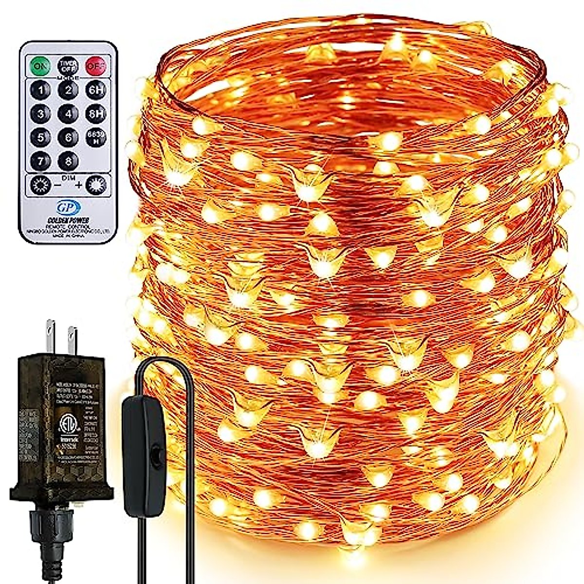 Outlet！ZAECANY LED String Lights 99ft 300 LEDs Fairy String Lights with Switch/Timer, Indoor/Outdoor Copper String Lights with Remote, for Birthday, Wedding, Christmas Decor,Plug in/8 Modes Warm White