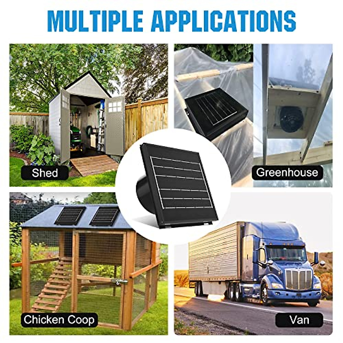 DC HOUSE Solar Vent Fan - Weatherproof Metal Shell Design, 5W Solar Powered Roof Fan without Battery - Up to 238 Sq Ft Coverage - Perfect for Small Sheds, Chicken Coops, Greenhouses, and Cabins
